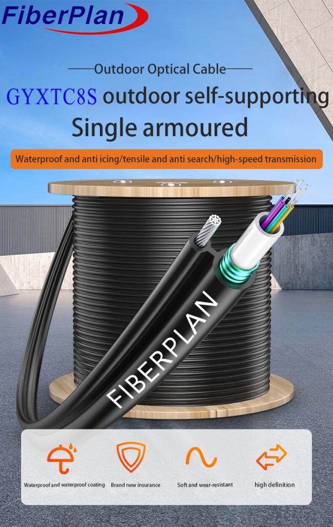 Figure 8 Armored Fiber Optic Cable Single Multi Mode 6 Core Steel Wire Supported GYXTC8S